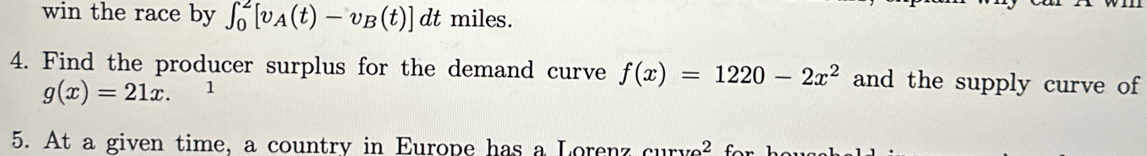 Solved 4. ﻿Find the producer surplus for the demand curve | Chegg.com