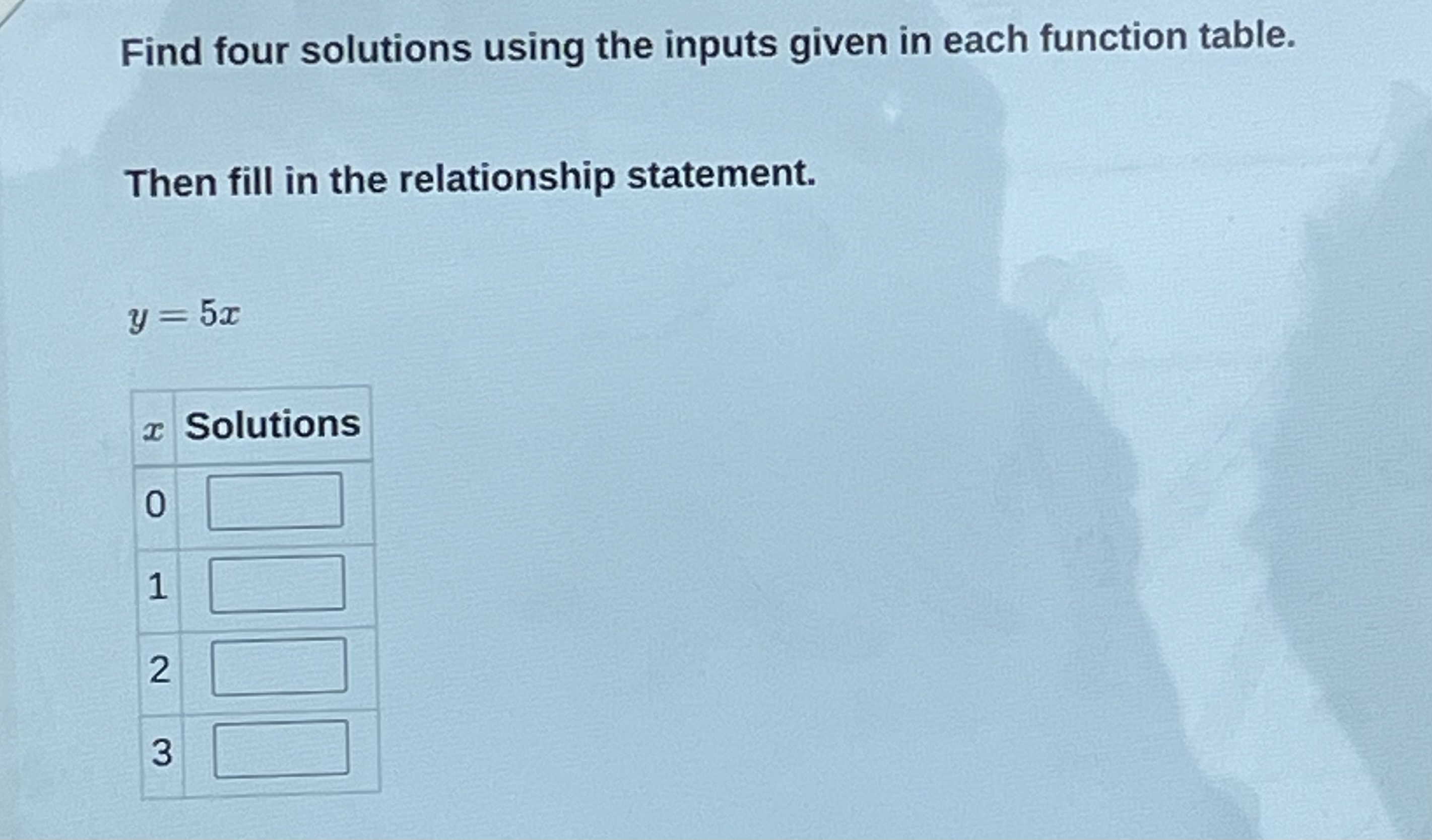 Solved Find four solutions using the inputs given in each | Chegg.com