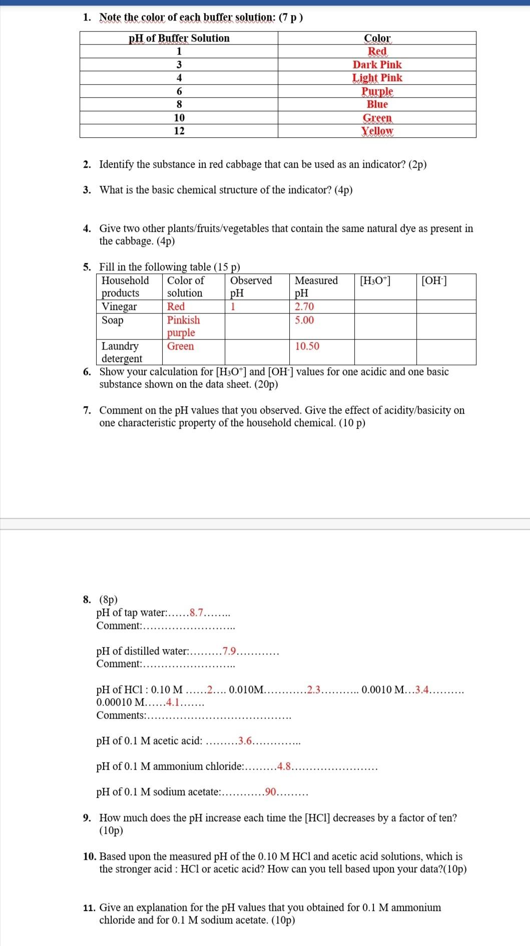 Solved 1. Note the color of each buffer solution: (7 p) pH | Chegg.com