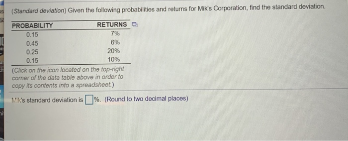 Solved (Standard deviation) Given the following | Chegg.com