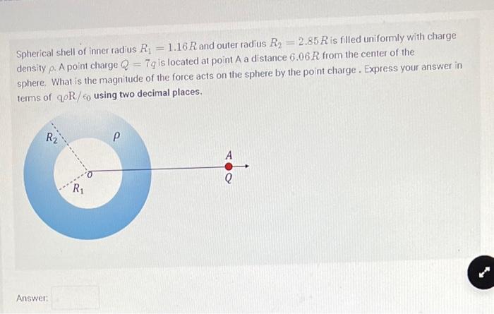 Solved Spherical shell of inner radius R1=1.16R and outer | Chegg.com