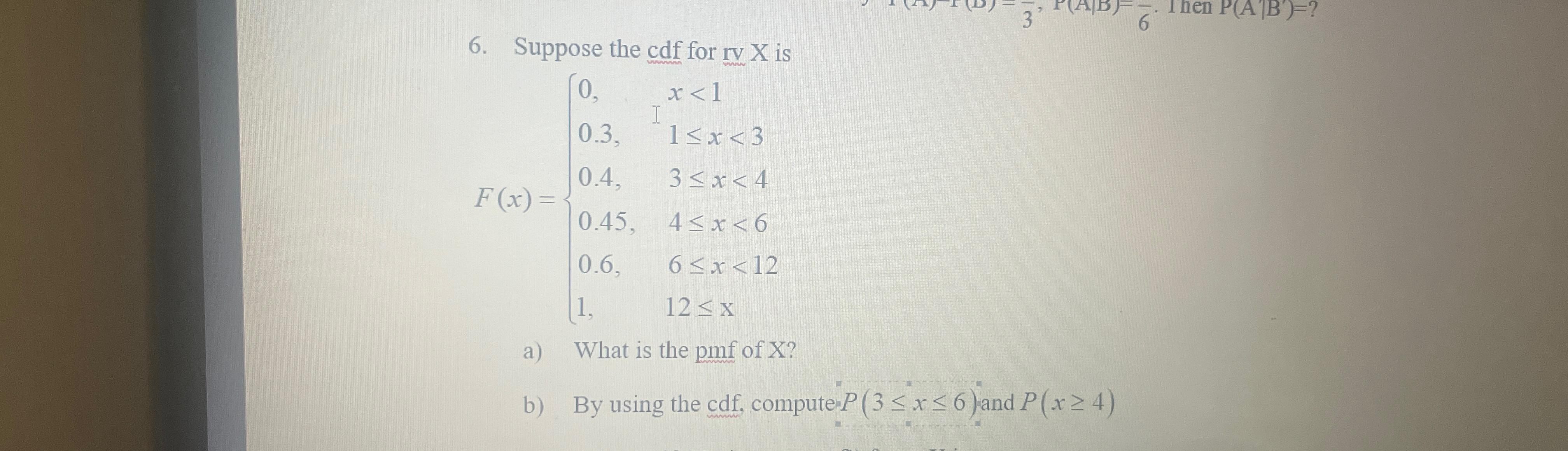 Solved Suppose the cdf for rvx | Chegg.com