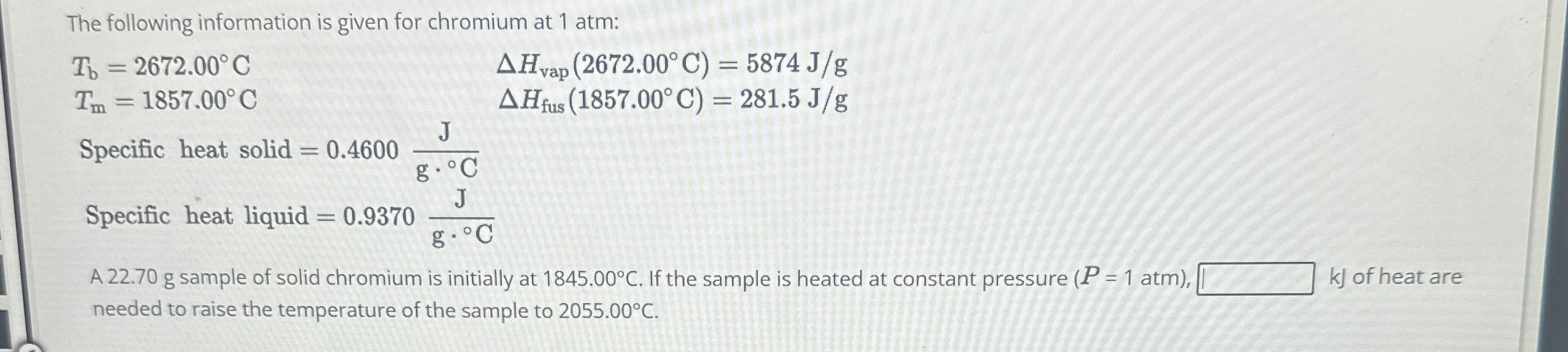 Solved The following information is given for chromium at | Chegg.com