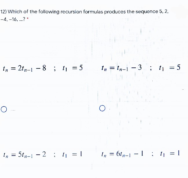 Solved 12) Which of the following recursion formulas | Chegg.com