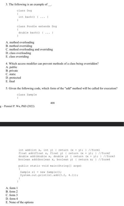 1. Given the following code, which method is an | Chegg.com