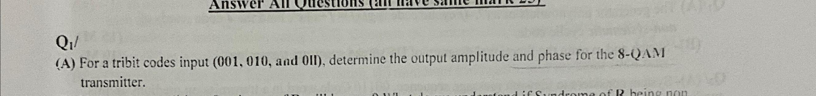 Q1 !(A) ﻿For a tribit codes input (001,010, ﻿and | Chegg.com