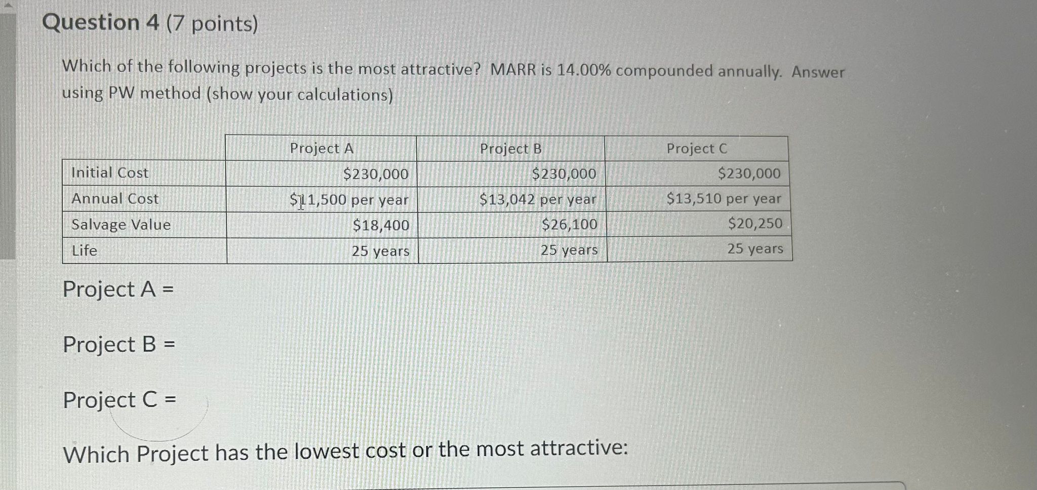 Solved Question 4 (7 ﻿points)Which of the following projects | Chegg.com