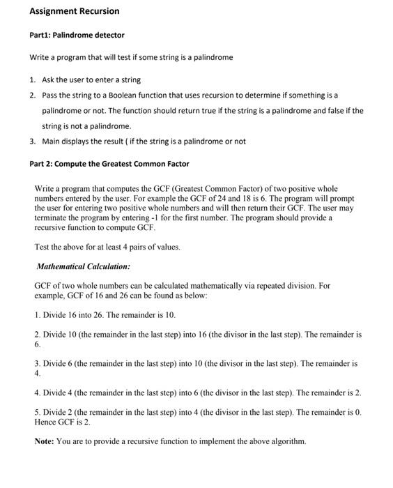 Solved Assignment Recursion Part1 Palindrome Detector Write