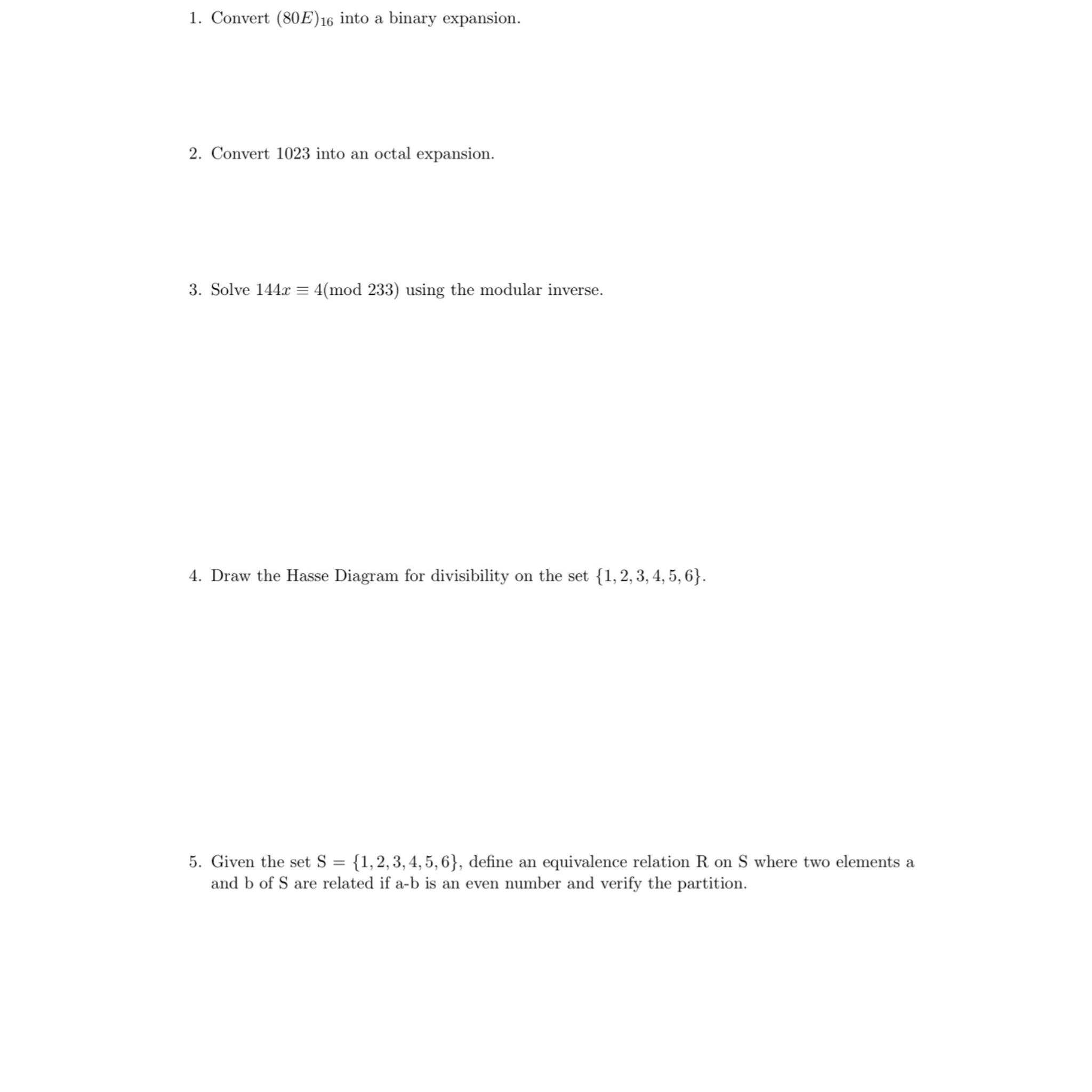 Solved Convert (80E)16 ﻿into a binary expansion.Convert 1023 | Chegg.com