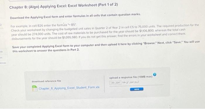 Solved Chapter 8: (Algo) Applying Excel: Excel Worksheet | Chegg.com
