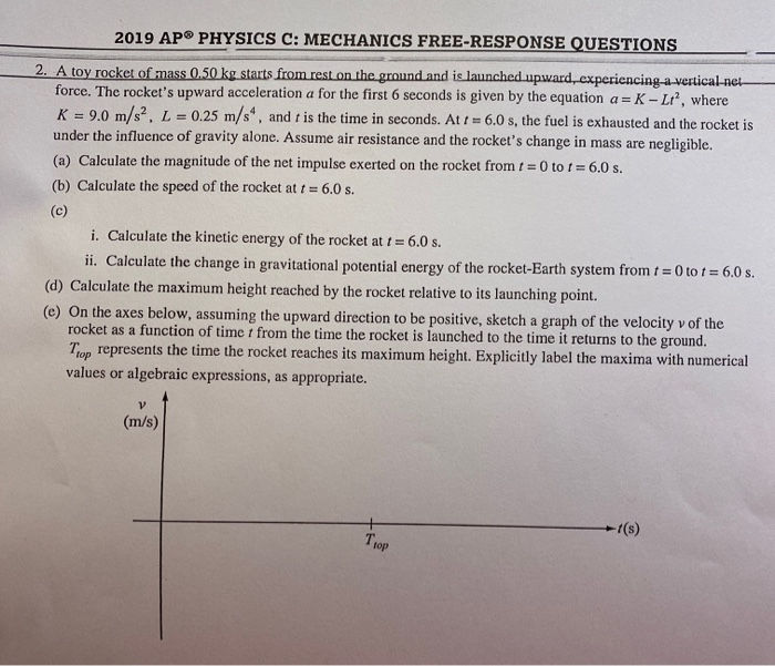 Solved 2019 APⓇ PHYSICS C: MECHANICS FREE-RESPONSE QUESTIONS | Chegg.com