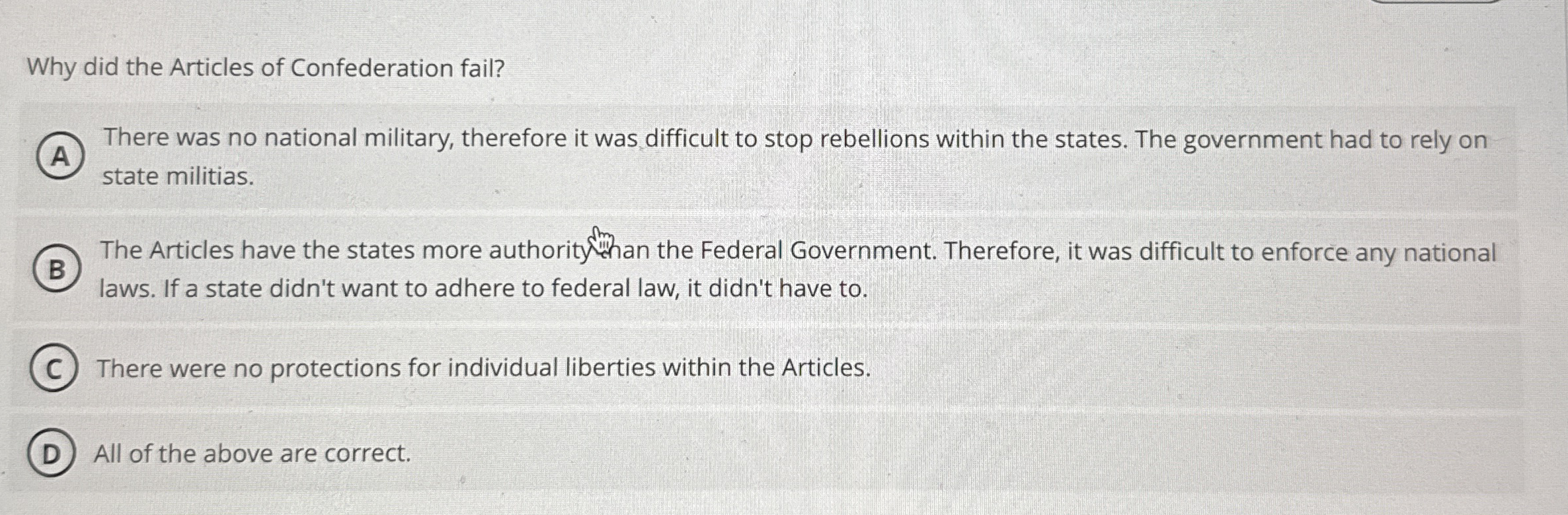 Solved Why did the Articles of Confederation fail?There was | Chegg.com