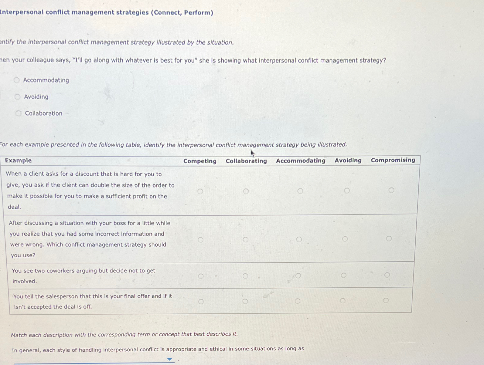 Solved Interpersonal conflict management strategies | Chegg.com