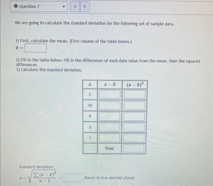 Solved We are going to calculate the standard deviation for | Chegg.com