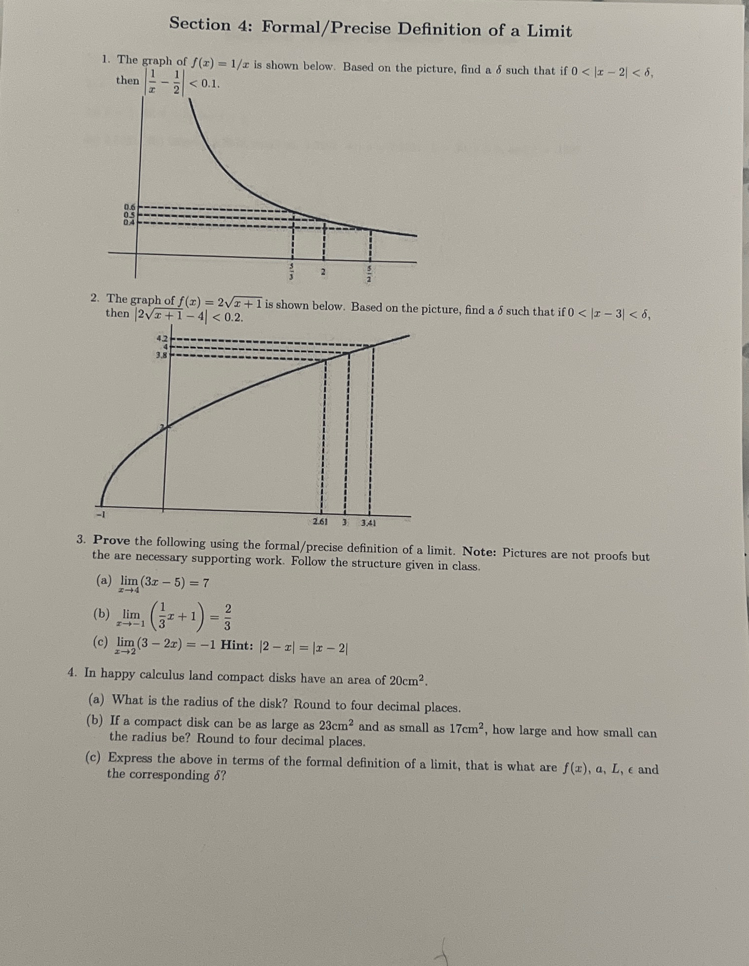 Solved Section 4: Formal/Precise Definition of a LimitThe | Chegg.com