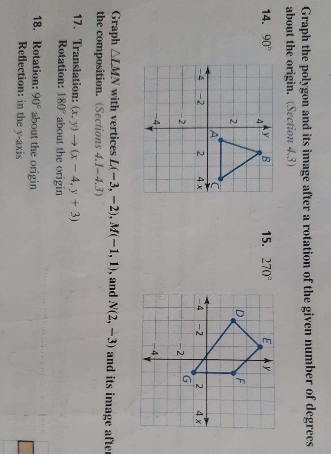 Solved Graph the polygon and its image after a rotation of | Chegg.com