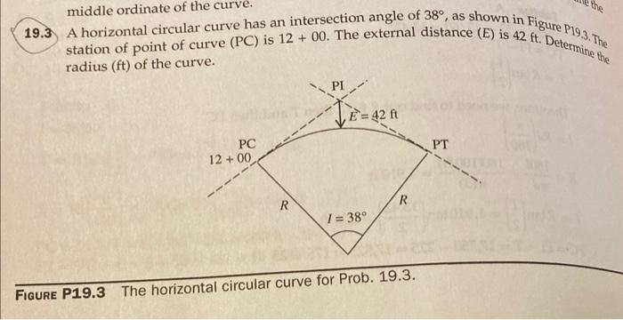 Solved 19.3 A horizontal circular curve has an intersection | Chegg.com