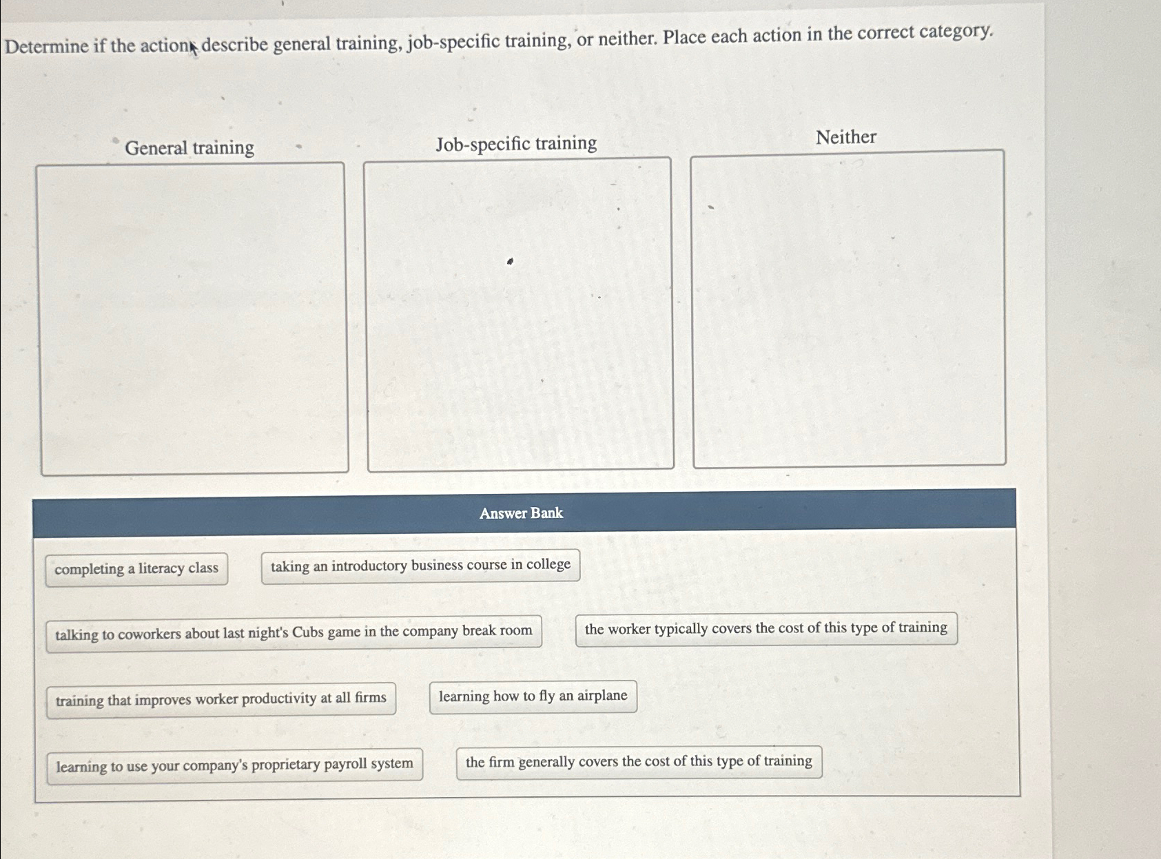 Solved Determine if the action describe general training, | Chegg.com
