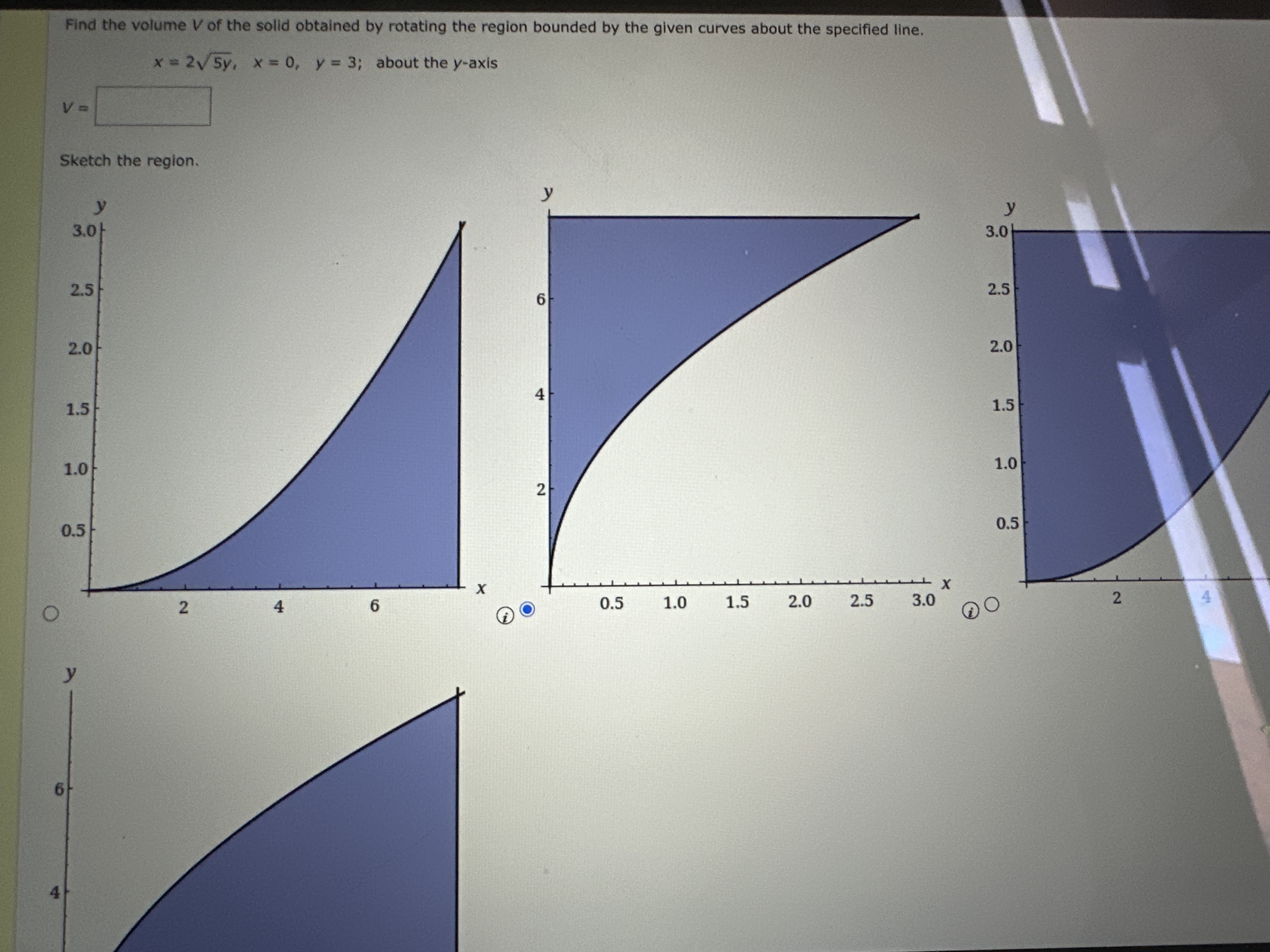 Solved Find the volume V ﻿of the solid obtained by rotating | Chegg.com