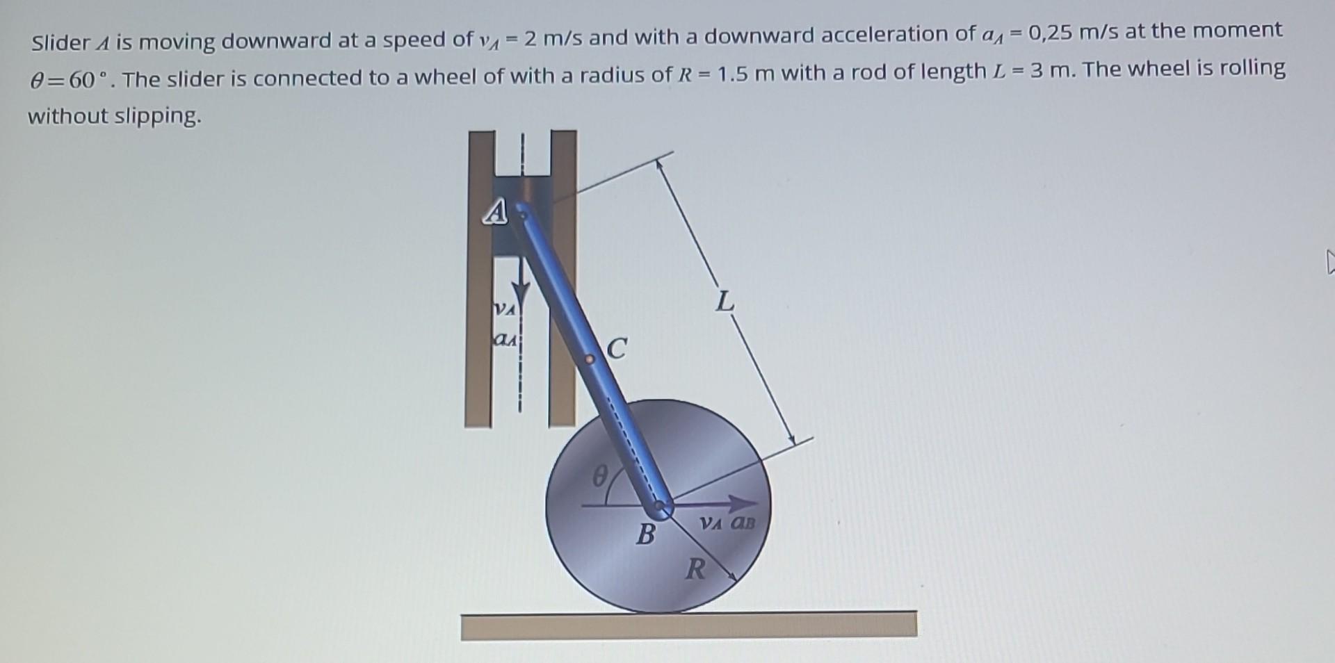 Solved Slider A is moving downward at a speed of vA=2 m/s | Chegg.com