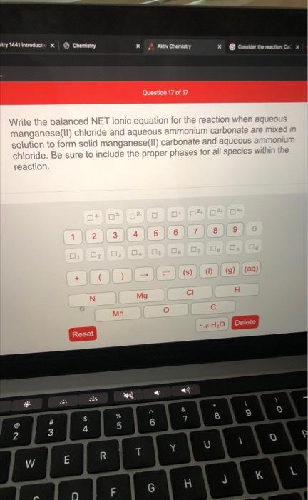 Solved Write the balanced NET ionic equation for the | Chegg.com