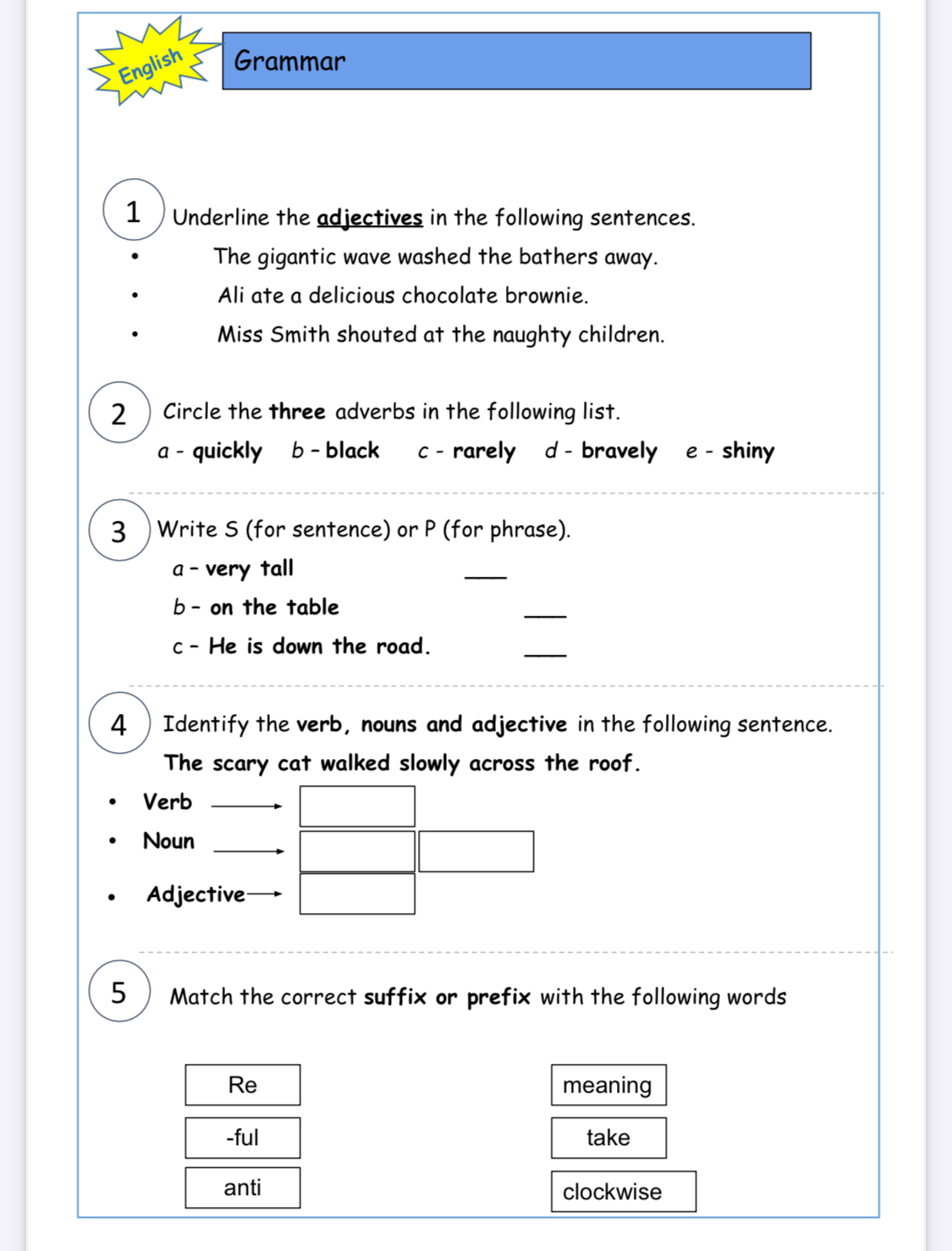 Solved Grammar1 ﻿Underline the adjectives in the following | Chegg.com