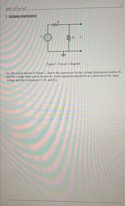Solved 3 Voltage expression Figure I: Circuit 1 diagram For | Chegg.com