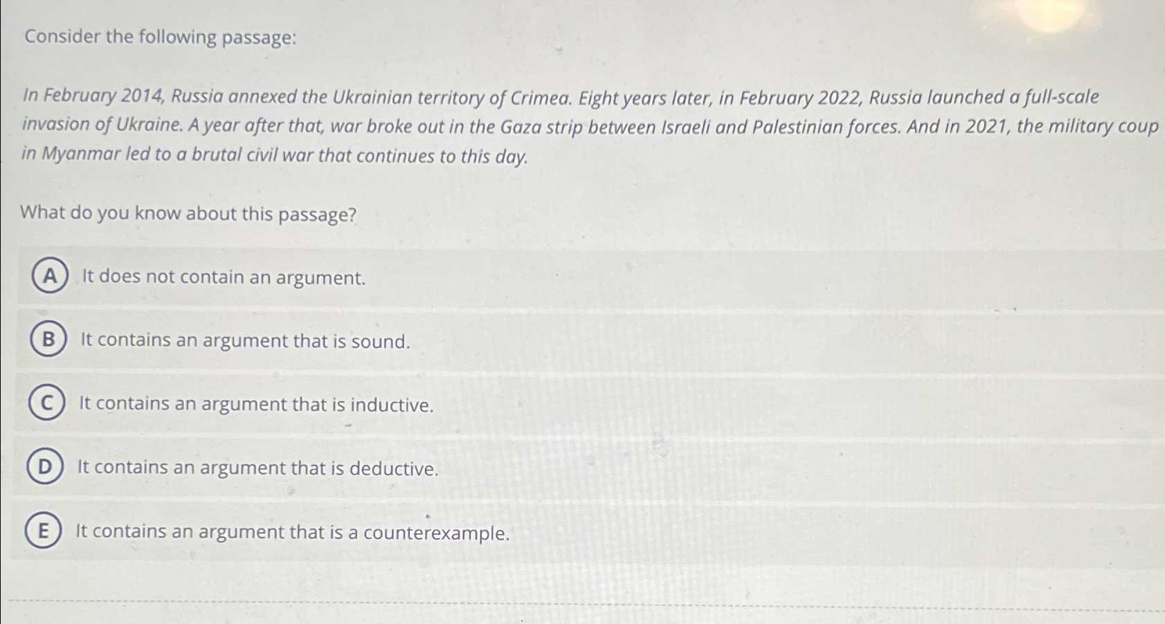 Solved Consider the following passage:In February 2014, | Chegg.com