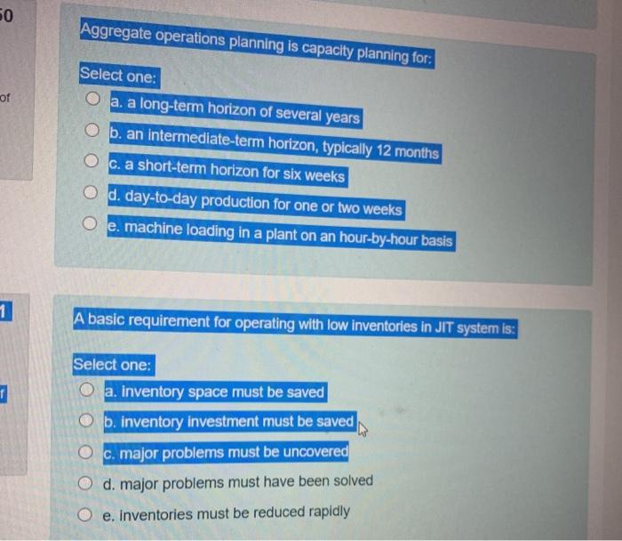 Solved 50 Aggregate operations planning is capacity planning | Chegg.com