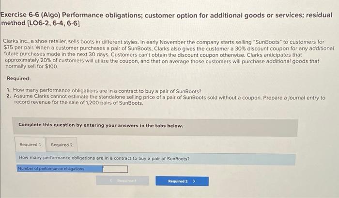 Solved Exercise 6-6 (Algo) Performance obligations; customer | Chegg.com Solved Exercise 6-6 (Algo) Performance obligations; customer | Chegg.com