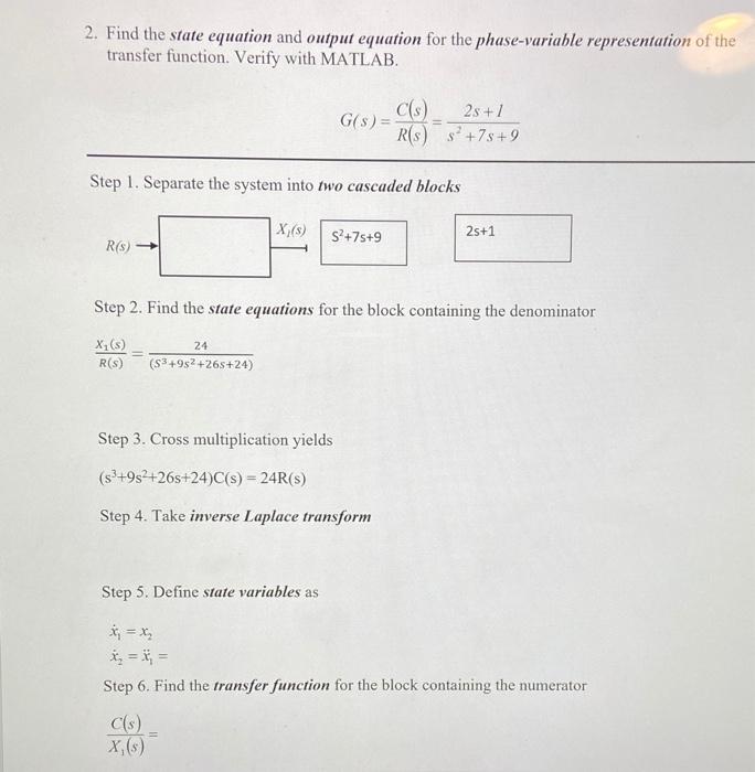 Solved 2. Find the state equation and output equation for | Chegg.com