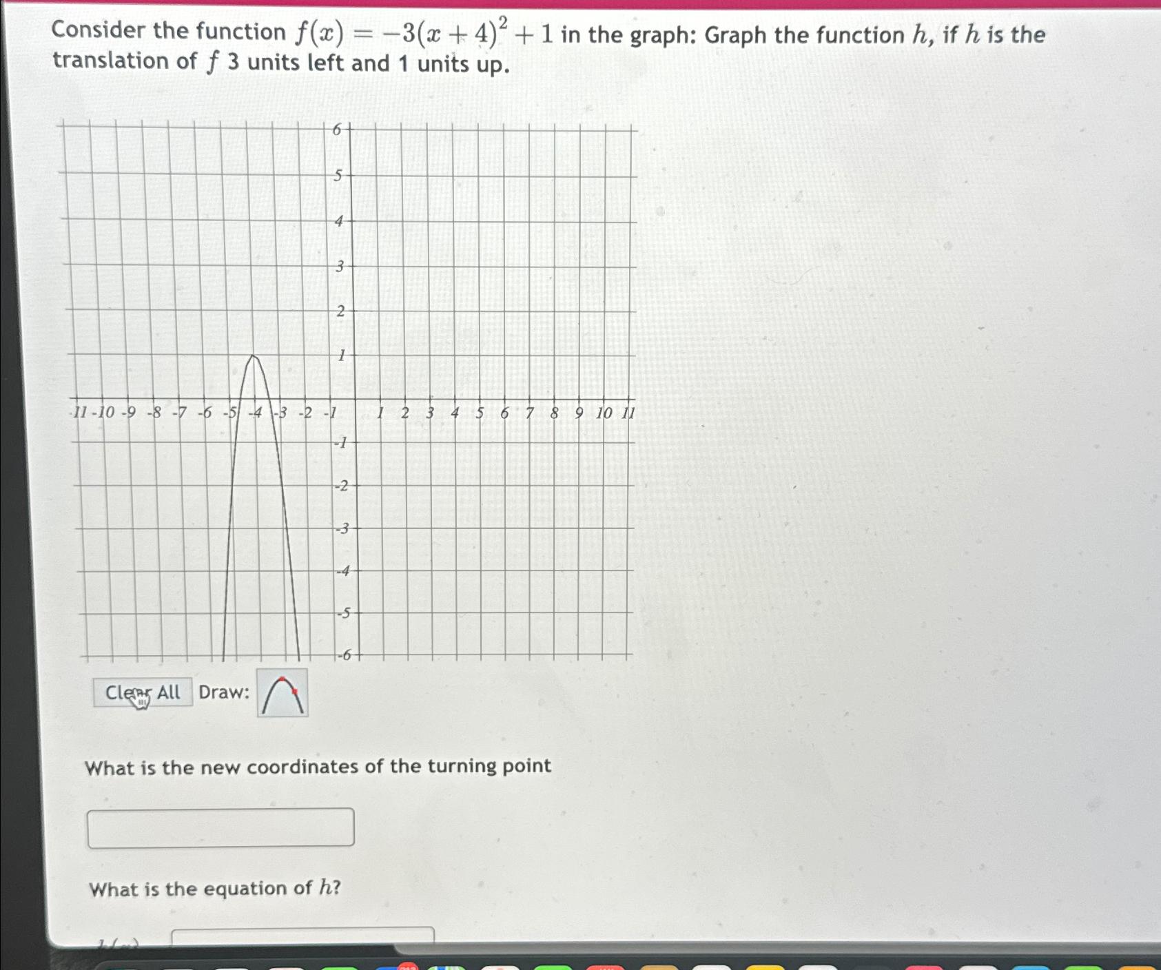Solved Consider the function f(x)=-3(x+4)2+1 ﻿in the graph: | Chegg.com