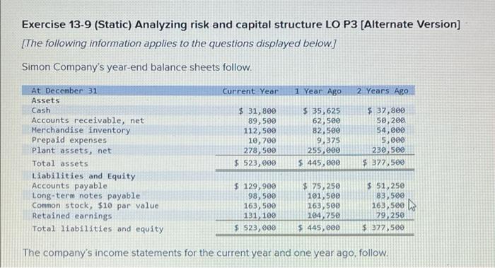 Solved Exercise 13-9 (Static) Analyzing risk and capital | Chegg.com
