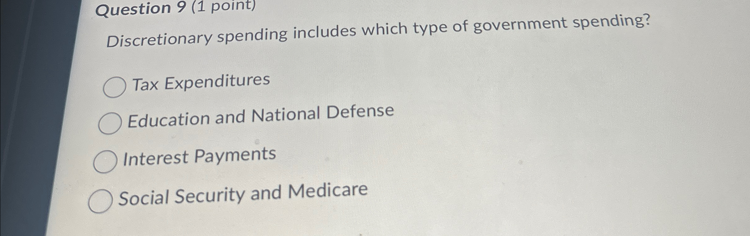 Solved Question 9 (1 ﻿point)Discretionary spending includes | Chegg.com