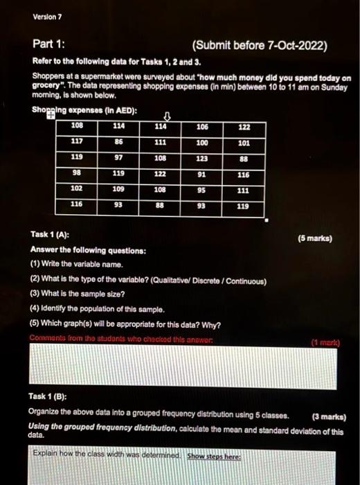 Solved Part 1: (Submit before 7-Oct-2022) Refer to the | Chegg.com