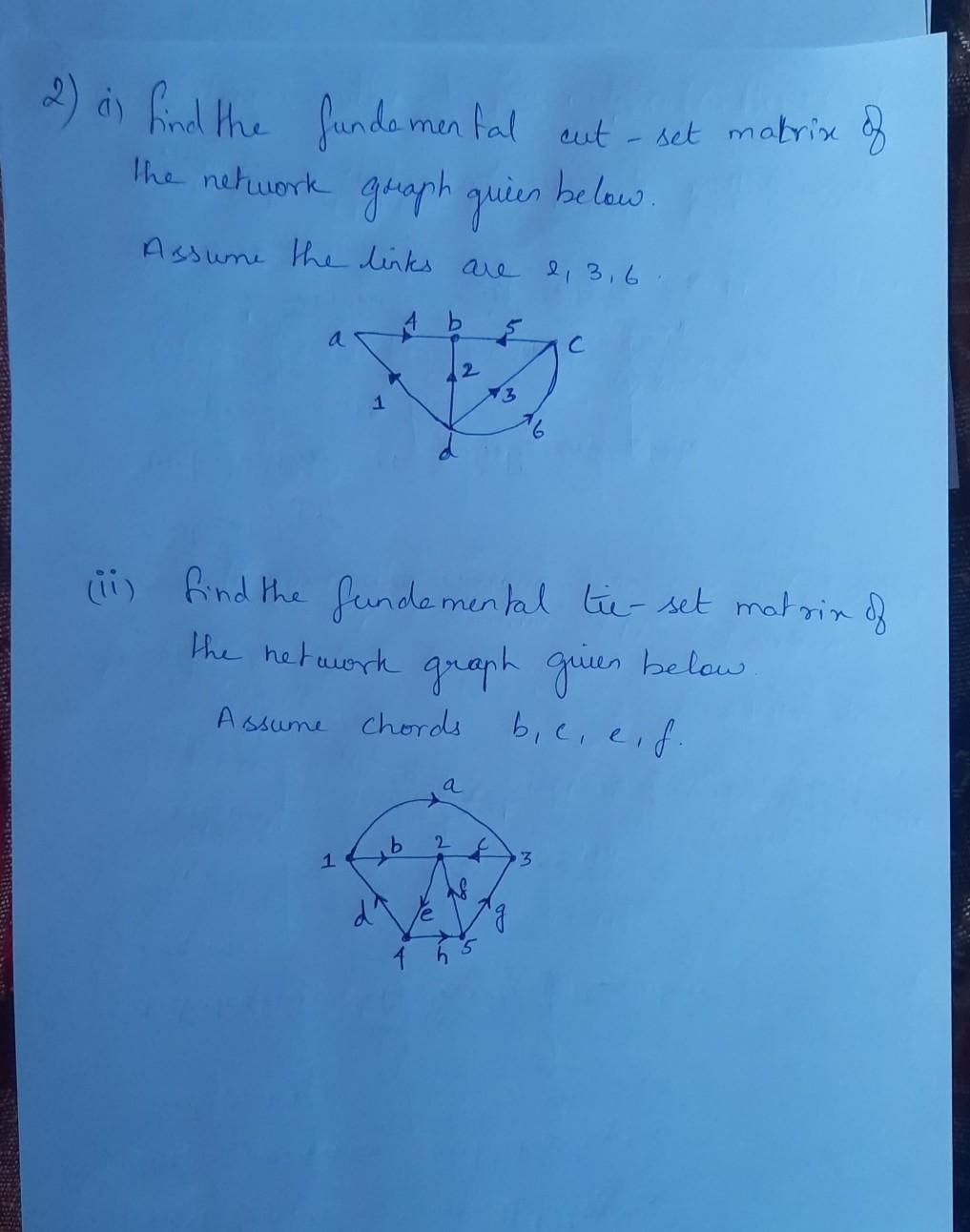 Solved 2) d) find the fundamental cut - set matrix of the | Chegg.com