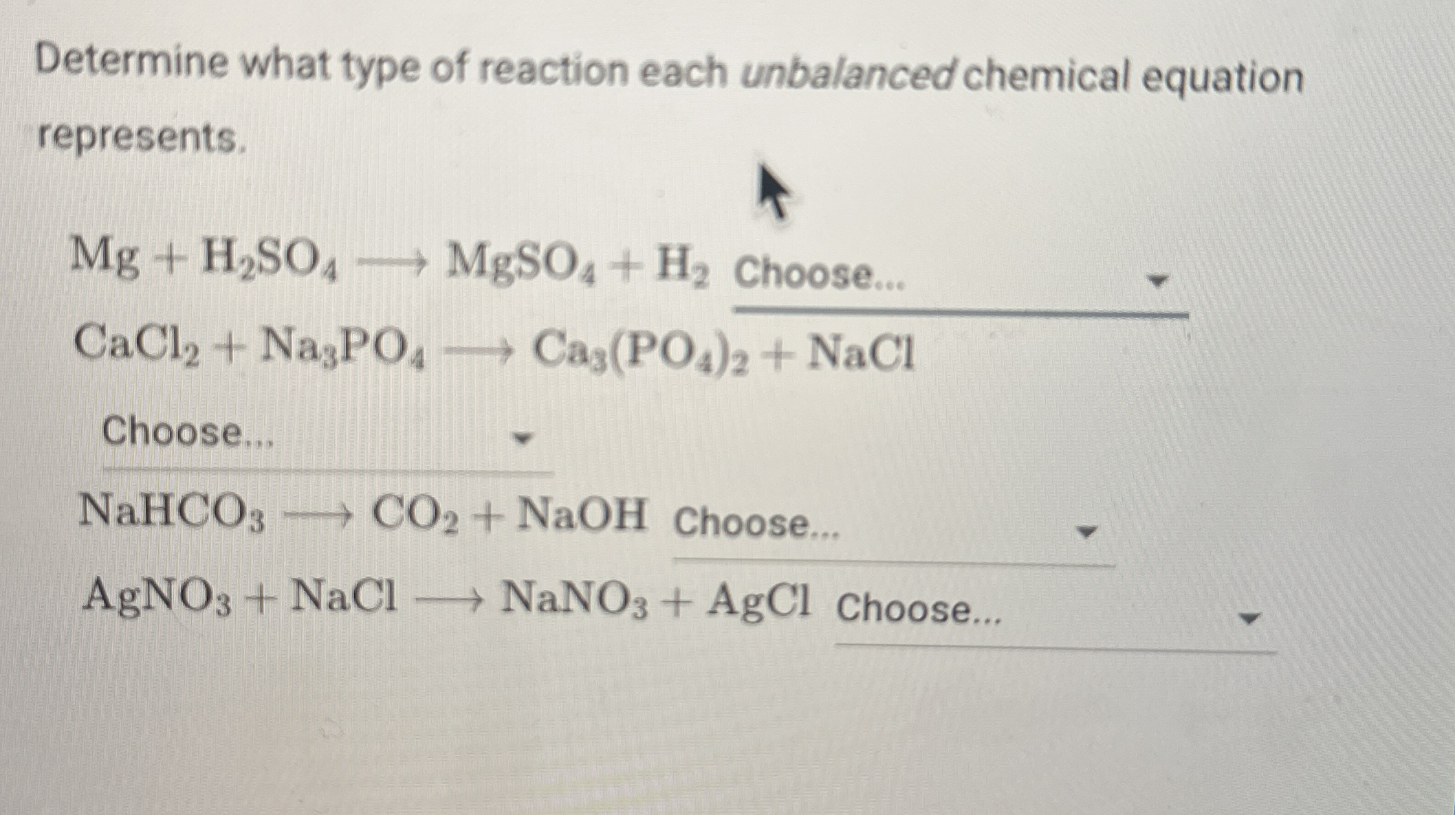 High Quality SOLUTION Determine what type of reaction each unbalanced | Chegg.com