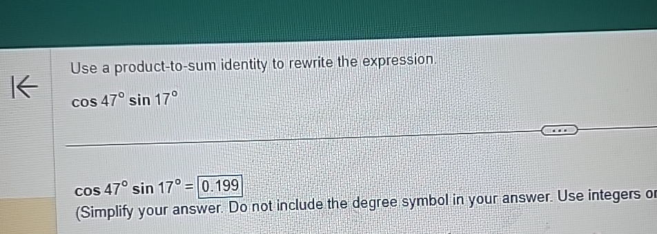 Solved Use a product-to-sum identity to rewrite the | Chegg.com