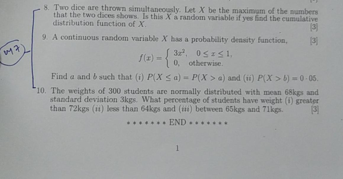 Solved 8. Two dice are thrown simultaneously. Let X be the | Chegg.com