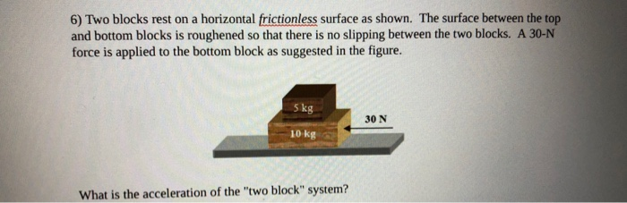 Solved 6) Two blocks rest on a horizontal frictionless | Chegg.com