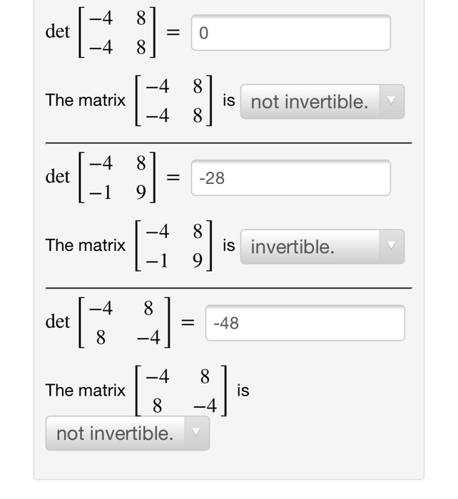 Solved The matrik [-:) not invertible. The matrix not | Chegg.com
