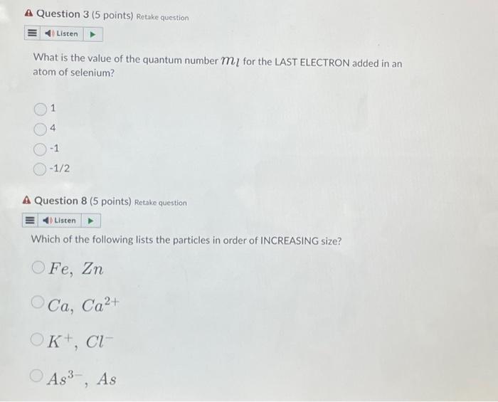 Solved What is the value of the quantum number ml for the | Chegg.com