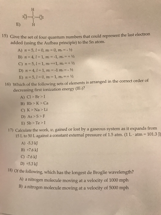 Solved Ε) Η - Give the set of four quantum numbers that | Chegg.com