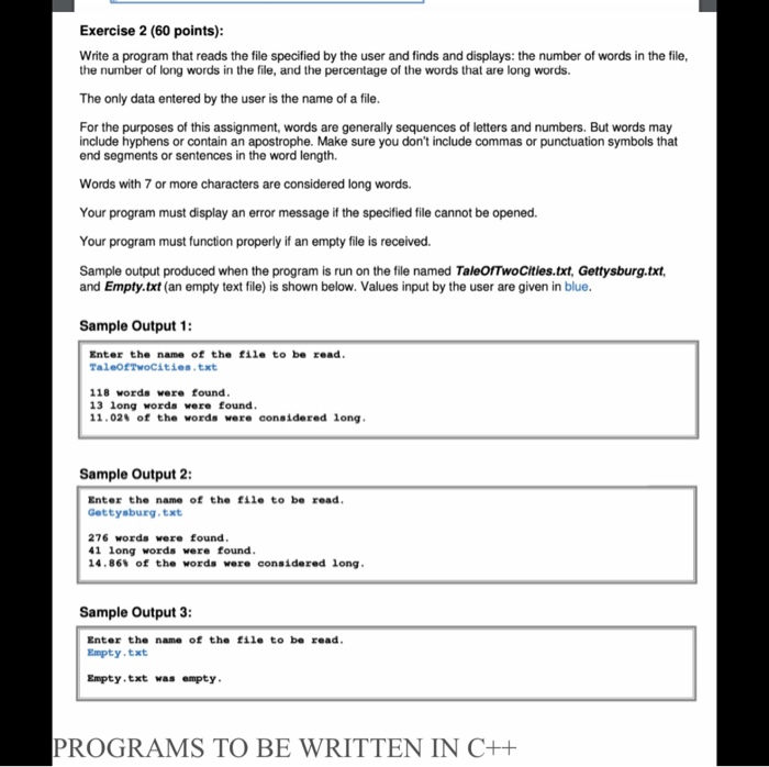 Solved Exercise 2 (60 points): Write a program that reads | Chegg.com