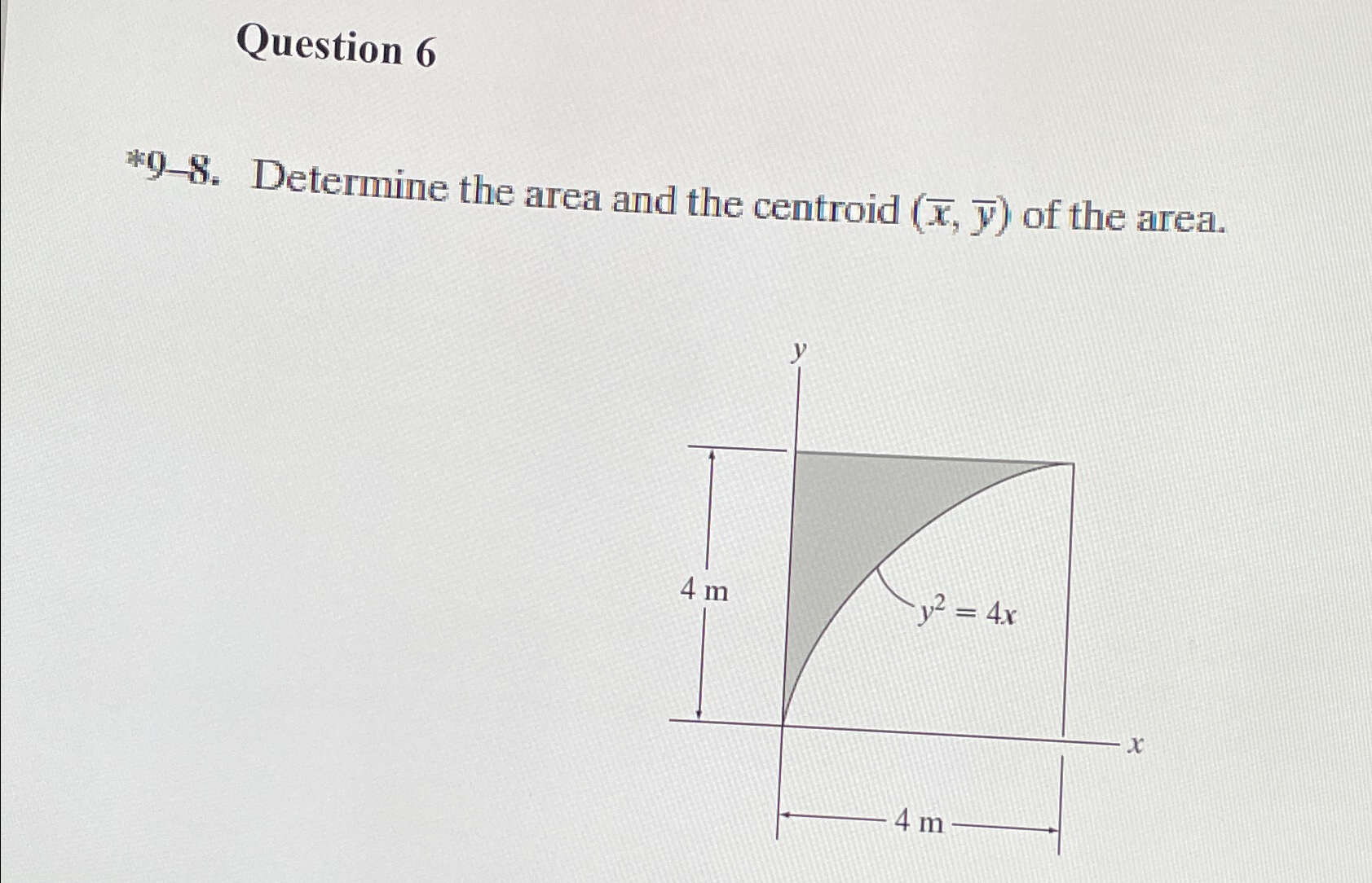 Solved Question 6*9-8. ﻿Determine the area and the centroid | Chegg.com