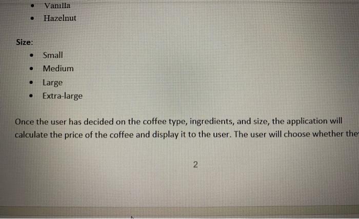 Solved Checklist for elements required in Coffee Shop | Chegg.com