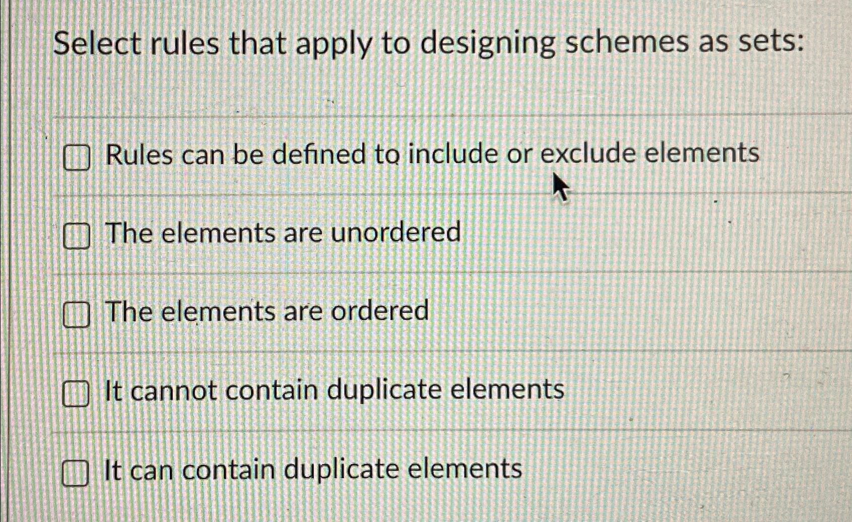 Solved Select rules that apply to designing schemes as | Chegg.com