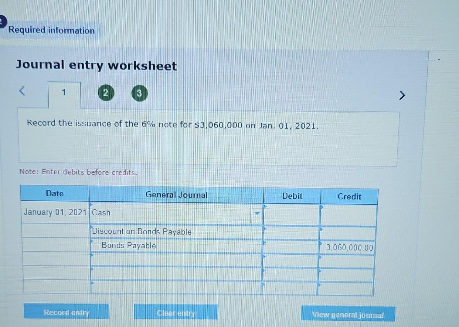 Journal entry worksheet Record the issuance of the 6% | Chegg.com