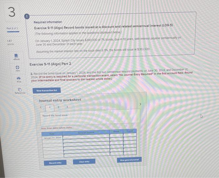 Solved Required Information Exercise 9-11 (Algo) Record | Chegg.com