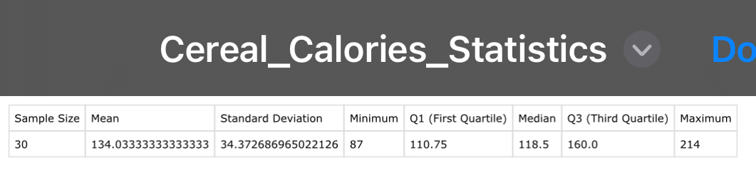 Solved Cereal. Calories Statistics\table[[Sample | Chegg.com